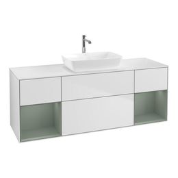 Villeroy & Boch Villeroy und Boch Finion Waschtischunterschrank F861GMMT 160cm, Abdeckplatte white matt, Regale Olive matt lacquer, White matt lacquer