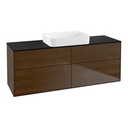 Villeroy & Boch Villeroy und Boch Finion Waschtischunterschrank G73200GN 160x60,3x50,1cm, Glass Black Matt, Walnut veneer