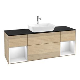 Villeroy & Boch Villeroy und Boch Finion Waschtischunterschrank F862MTPC 160cm, Abdeckplatte black matt, Regale White matt lacquer, Oak Veneer