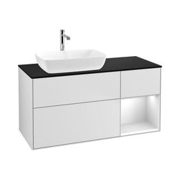 Villeroy & Boch Villeroy und Boch Finion Waschtischunterschrank F812MTMT 120cm, Abdeckplatte black matt, Regale White matt lacquer, White matt lacquer