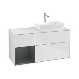 Villeroy & Boch Villeroy und Boch Finion Waschtischunterschrank F801HGMT 120cm, Abdeckplatte white matt, Regale Midnight matt lacquer, White matt lacquer