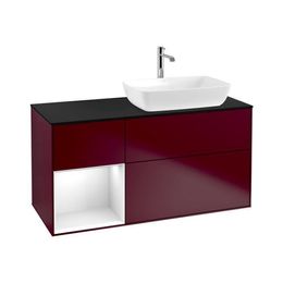 Villeroy & Boch Villeroy und Boch Finion Waschtischunterschrank F802GFHB 120cm, Abdeckplatte black matt, Regale Glossy white lacquer, Peony Matt