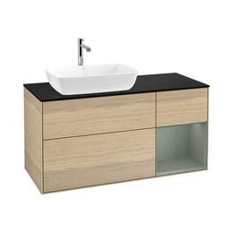 Villeroy & Boch Villeroy und Boch Finion Waschtischunterschrank F812GMPC 120cm, Abdeckplatte black matt, Regale Olive matt lacquer, Oak Veneer