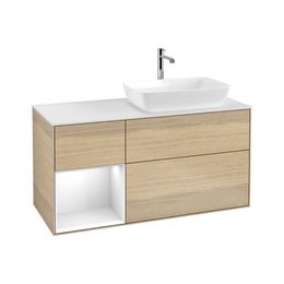 Villeroy & Boch Villeroy und Boch Finion Waschtischunterschrank G801GFPC 120cm, Abdeckplatte white matt, Emotion, Regale Glossy white lacquer, Oak Veneer