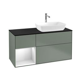 Villeroy & Boch Villeroy und Boch Finion Waschtischunterschrank F802MTGM 120cm, Abdeckplatte black matt, Regale White matt lacquer, Olive Matt Lacquer