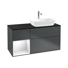 Villeroy & Boch Villeroy und Boch Finion Waschtischunterschrank F802GFHG 120cm, Abdeckplatte black matt, Regale Glossy white lacquer, Midnight Blue Matt Lacquer