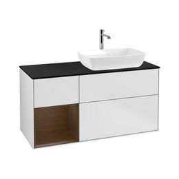 Villeroy & Boch Villeroy und Boch Finion Waschtischunterschrank F802GNMT 120cm, Abdeckplatte black matt, Regale Walnut Veneer, White matt lacquer