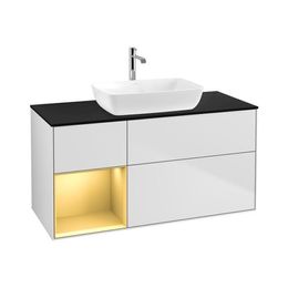 Villeroy & Boch Villeroy und Boch Finion Waschtischunterschrank F822HFMT 120cm, Abdeckplatte black matt, Regale Gold matt lacquer, White matt lacquer