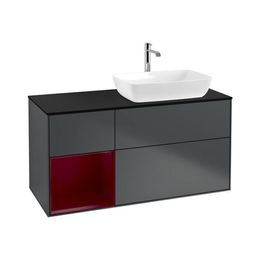Villeroy & Boch Villeroy und Boch Finion Waschtischunterschrank F802HBHG 120cm, Abdeckplatte black matt, Regale Peony matt lacquer, Midnight Blue Matt Lacquer
