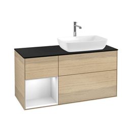 Villeroy & Boch Villeroy und Boch Finion Waschtischunterschrank F802MTPC 120cm, Abdeckplatte black matt, Regale White matt lacquer, Oak Veneer