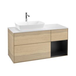 Villeroy & Boch Villeroy und Boch Finion Waschtischunterschrank F811PDPC 120cm, Abdeckplatte white matt, Regale Black matt lacquer, Oak Veneer