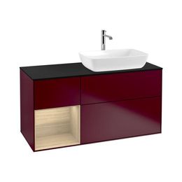 Villeroy & Boch Villeroy und Boch Finion Waschtischunterschrank F802PCHB 120cm, Abdeckplatte black matt, Regale Oak Veneer, Peony Matt