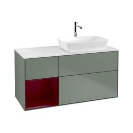 Villeroy & Boch Villeroy und Boch Finion Waschtischunterschrank F801HBGM 120cm, Abdeckplatte white matt, Regale Peony matt lacquer, Olive Matt Lacquer