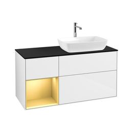 Villeroy & Boch Villeroy und Boch Finion Waschtischunterschrank G802HFGF 120cm, Abdeckplatte black matt, Emotion, Regale Gold matt lacquer, Glossy white lacquer