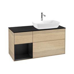 Villeroy & Boch Villeroy und Boch Finion Waschtischunterschrank G802PDPC 120cm, Abdeckplatte black matt, Emotion, Regale Black matt lacquer, Oak Veneer