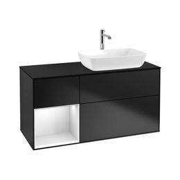 Villeroy & Boch Villeroy und Boch Finion Waschtischunterschrank F802MTPD 120cm, Abdeckplatte black matt, Regale White matt lacquer, Black matt lacquer