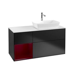 Villeroy & Boch Villeroy und Boch Finion Waschtischunterschrank G801HBPD 120cm, Abdeckplatte white matt, Emotion, Regale Peony matt lacquer, Black matt lacquer