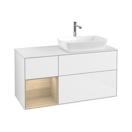 Villeroy & Boch Villeroy und Boch Finion Waschtischunterschrank F801PCGF 120cm, Abdeckplatte white matt, Regale Oak Veneer, Glossy white lacquer