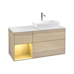 Villeroy & Boch Villeroy und Boch Finion Waschtischunterschrank G801HFPC 120cm, Abdeckplatte white matt, Emotion, Regale Gold matt lacquer, Oak Veneer