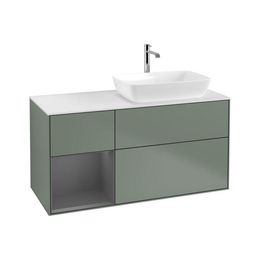 Villeroy & Boch Villeroy und Boch Finion Waschtischunterschrank G801GKGM 120cm, Abdeckplatte white matt, Emotion, Regale Anthracite matt lacquer, Olive Matt Lacquer