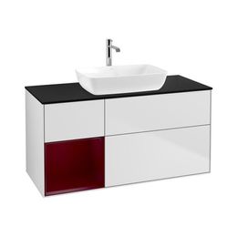 Villeroy & Boch Villeroy und Boch Finion Waschtischunterschrank F822HBMT 120cm, Abdeckplatte black matt, Regale Peony matt lacquer, White matt lacquer