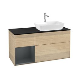 Villeroy & Boch Villeroy und Boch Finion Waschtischunterschrank F802HGPC 120cm, Abdeckplatte black matt, Regale Midnight matt lacquer, Oak Veneer