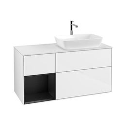 Villeroy & Boch Villeroy und Boch Finion Waschtischunterschrank F801PDGF 120cm, Abdeckplatte white matt, Regale Black matt lacquer, Glossy white lacquer