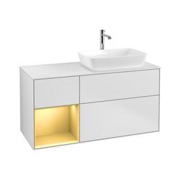 Villeroy & Boch Villeroy und Boch Finion Waschtischunterschrank F801HFMT 120cm, Abdeckplatte white matt, Regale Gold matt lacquer, White matt lacquer