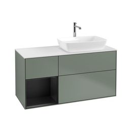 Villeroy & Boch Villeroy und Boch Finion Waschtischunterschrank G801PDGM 120cm, Abdeckplatte white matt, Emotion, Regale Black matt lacquer, Olive Matt Lacquer