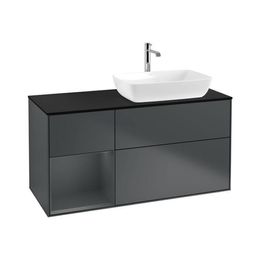 Villeroy & Boch Villeroy und Boch Finion Waschtischunterschrank F802HGHG 120cm, Abdeckplatte black matt, Regale Midnight matt lacquer, Midnight Blue Matt Lacquer