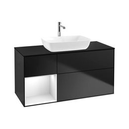 Villeroy & Boch Villeroy und Boch Finion Waschtischunterschrank G822GFPD 120cm, Abdeckplatte black matt, Emotion, Regale Glossy white lacquer, Black matt lacquer