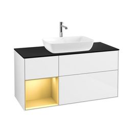 Villeroy & Boch Villeroy und Boch Finion Waschtischunterschrank F822HFGF 120cm, Abdeckplatte black matt, Regale Gold matt lacquer, Glossy white lacquer