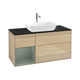 Villeroy & Boch Villeroy und Boch Finion Waschtischunterschrank F822GMPC 120cm, Abdeckplatte black matt, Regale Olive matt lacquer, Oak Veneer