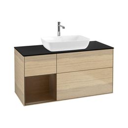 Villeroy & Boch Villeroy und Boch Finion Waschtischunterschrank G822GNPC 120cm, Abdeckplatte black matt, Emotion, Regale Walnut Veneer, Oak Veneer