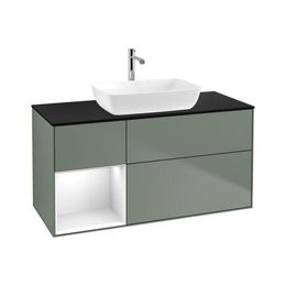 Villeroy & Boch Villeroy und Boch Finion Waschtischunterschrank G822GFGM 120cm, Abdeckplatte black matt, Emotion, Regale Glossy white lacquer, Olive Matt Lacquer