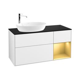 Villeroy & Boch Villeroy und Boch Finion Waschtischunterschrank G932HFGF 120cm, Abdeckplatte black matt, Emotion, Regale Gold matt lacquer, Glossy white lacquer
