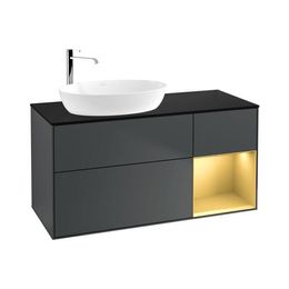 Villeroy & Boch Villeroy und Boch Finion Waschtischunterschrank G932HFHG 120cm, Abdeckplatte black matt, Emotion, Regale Gold matt lacquer, Midnight Blue Matt Lacquer