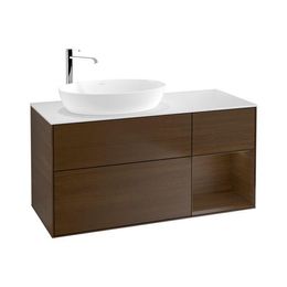 Villeroy & Boch Villeroy und Boch Finion Waschtischunterschrank F931GNGN 120cm, Abdeckplatte white matt, Regale Walnut Veneer, Walnut veneer