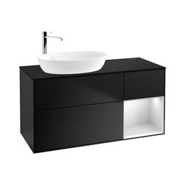 Villeroy & Boch Villeroy und Boch Finion Waschtischunterschrank G932MTPD 120cm, Abdeckplatte black matt, Emotion, Regale White matt lacquer, Black matt lacquer