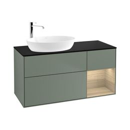 Villeroy & Boch Villeroy und Boch Finion Waschtischunterschrank G932PCGM 120cm, Abdeckplatte black matt, Emotion, Regale Oak Veneer, Olive Matt Lacquer