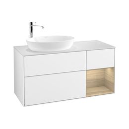 Villeroy & Boch Villeroy und Boch Finion Waschtischunterschrank G931PCGF 120cm, Abdeckplatte white matt, Emotion, Regale Oak Veneer, Glossy white lacquer