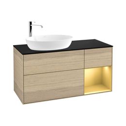 Villeroy & Boch Villeroy und Boch Finion Waschtischunterschrank G932HFPC 120cm, Abdeckplatte black matt, Emotion, Regale Gold matt lacquer, Oak Veneer