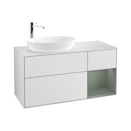 Villeroy & Boch Villeroy und Boch Finion Waschtischunterschrank G931GMMT 120cm, Abdeckplatte white matt, Emotion, Regale Olive matt lacquer, White matt lacquer