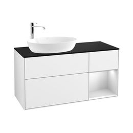 Villeroy & Boch Villeroy und Boch Finion Waschtischunterschrank F932MTGF 120cm, Abdeckplatte black matt, Regale White matt lacquer, Glossy white lacquer