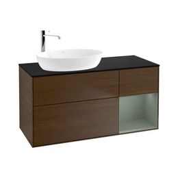 Villeroy & Boch Villeroy und Boch Finion Waschtischunterschrank G932GMGN 120cm, Abdeckplatte black matt, Emotion, Regale Olive matt lacquer, Walnut veneer
