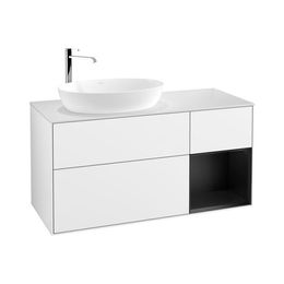 Villeroy & Boch Villeroy und Boch Finion Waschtischunterschrank G931PDGF 120cm, Abdeckplatte white matt, Emotion, Regale Black matt lacquer, Glossy white lacquer