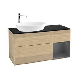 Villeroy & Boch Villeroy und Boch Finion Waschtischunterschrank F932GKPC 120cm, Abdeckplatte black matt, Regale Anthracite matt lacquer, Oak Veneer