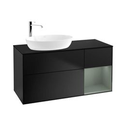 Villeroy & Boch Villeroy und Boch Finion Waschtischunterschrank G932GMPD 120cm, Abdeckplatte black matt, Emotion, Regale Olive matt lacquer, Black matt lacquer