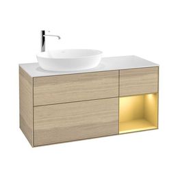 Villeroy & Boch Villeroy und Boch Finion Waschtischunterschrank G931HFPC 120cm, Abdeckplatte white matt, Emotion, Regale Gold matt lacquer, Oak Veneer