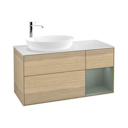 Villeroy & Boch Villeroy und Boch Finion Waschtischunterschrank G931GMPC 120cm, Abdeckplatte white matt, Emotion, Regale Olive matt lacquer, Oak Veneer